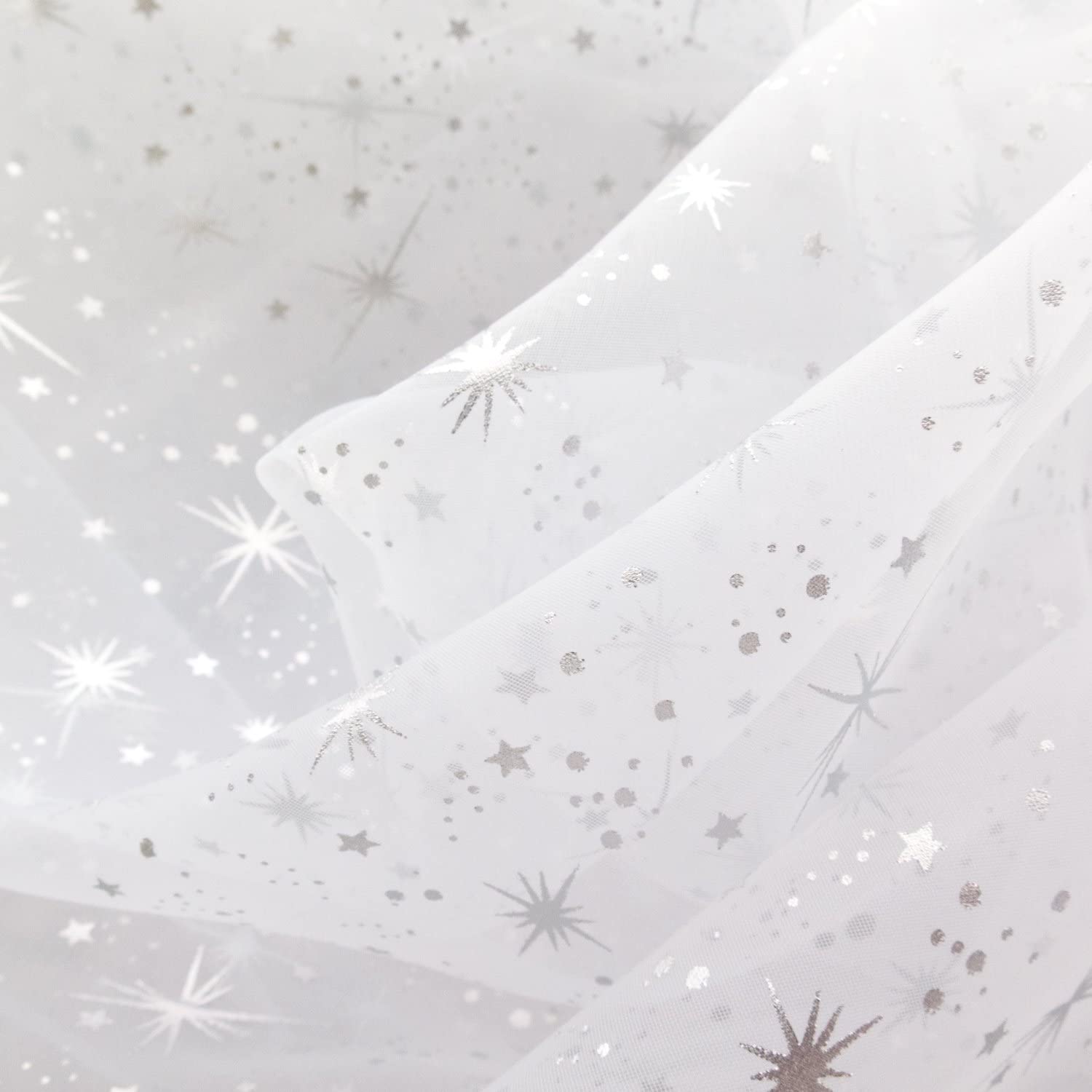 Shop White Star Bursts Organza Fabric I Fabric Collections Inc.